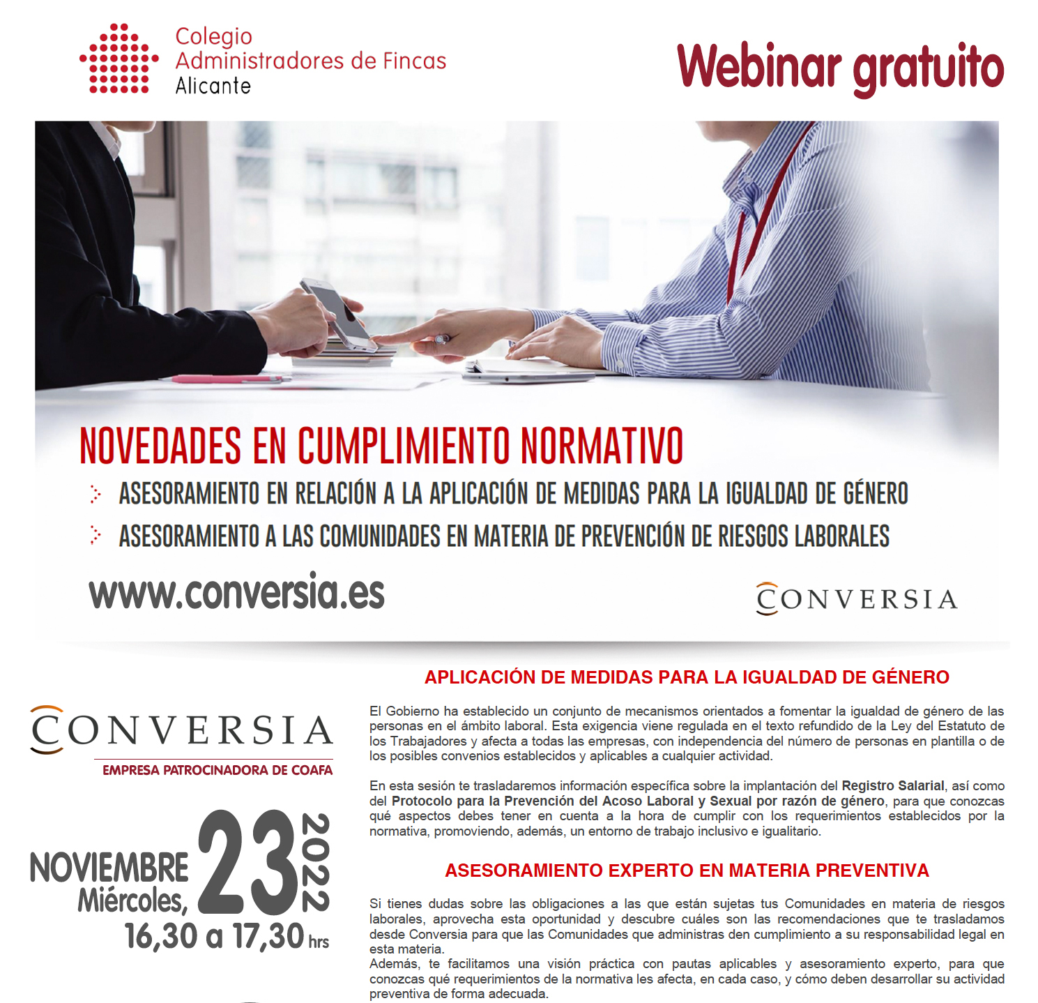 Webinar Conversia (23-11-2022) – Colegio Oficial de Administradores de Fincas de Alicante